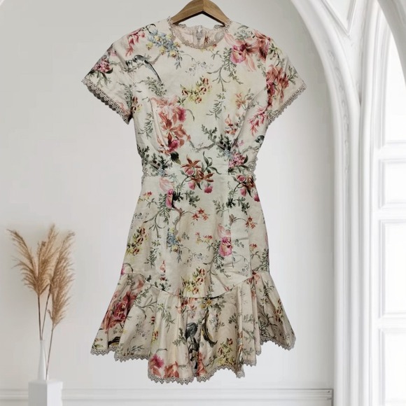 Zimmermann | Dresses | Zimmermann Mercer Flutter Laceup Floral Print Sz ...